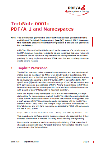 Technical Note 0001 – PDF/A-1 and Namespaces – PDF Association
