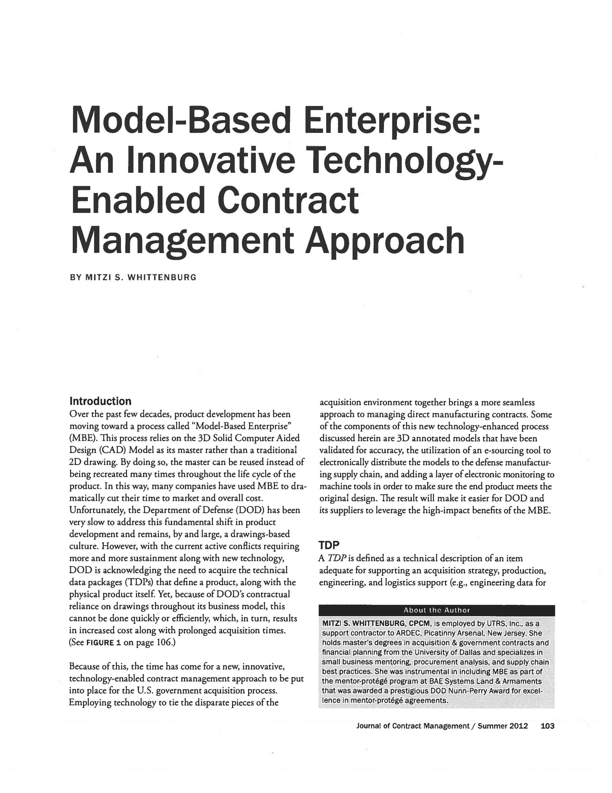 Model Based Enterprise – A Technology Enabled Contract Management ...