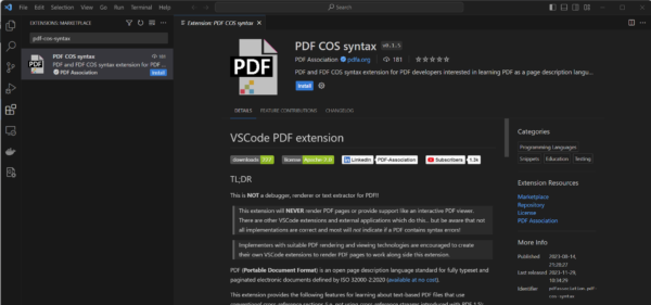 VSCode extension: PDF COS Syntax Support – PDF Association
